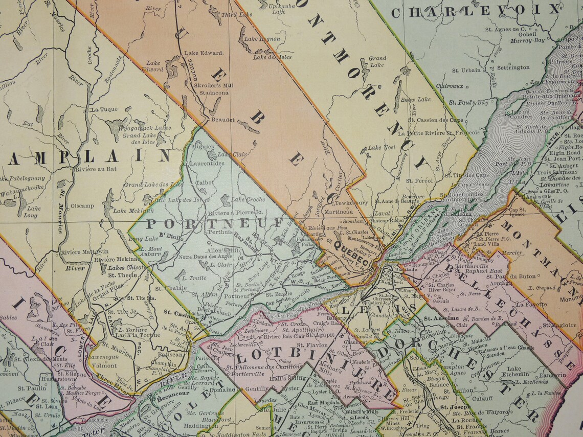 Large Map of Quebec Canada 1892 Vintage Quebec Map New Home - Etsy