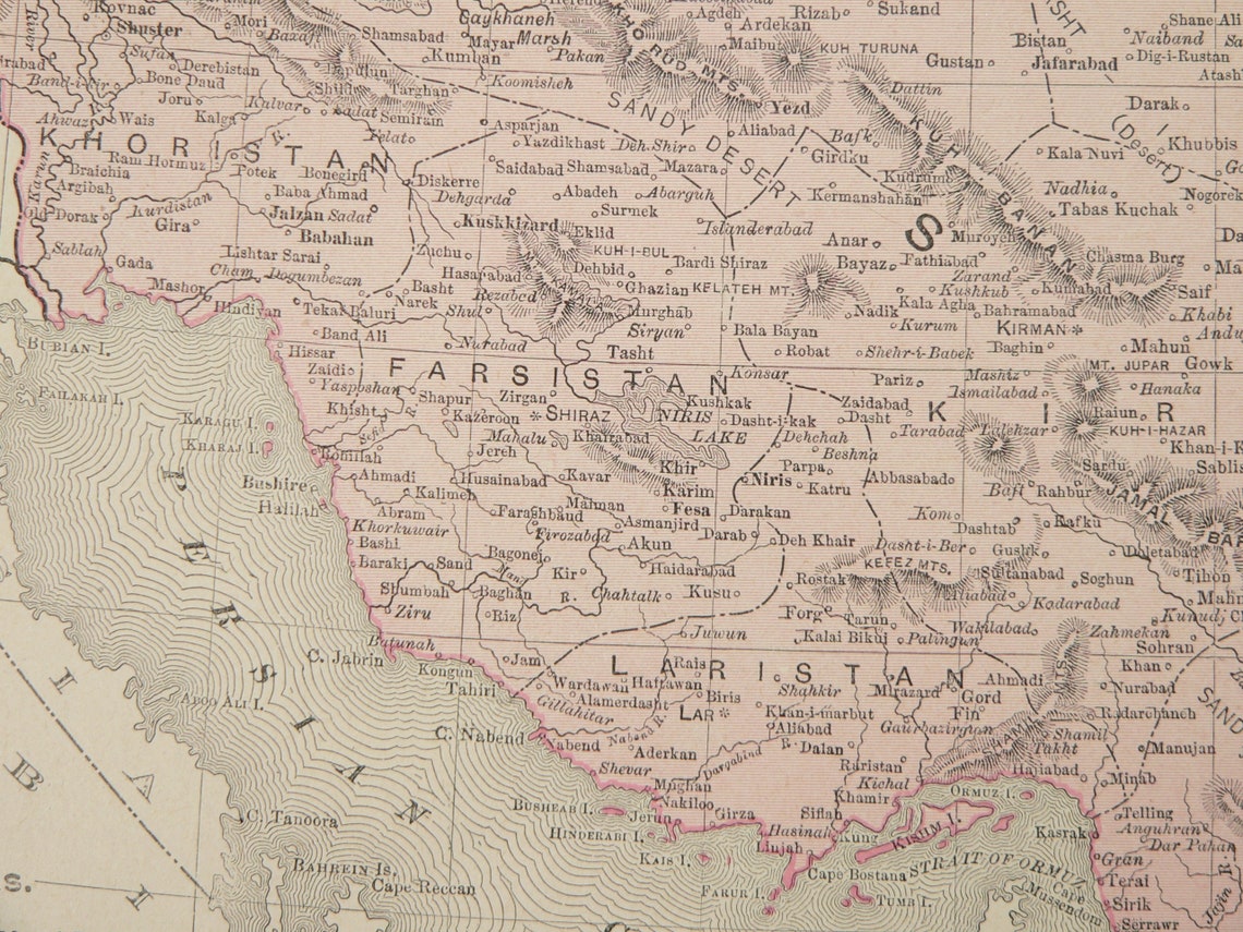 1900 Iran and Afghanistan Map, Middle East Map, Rand Mcnally Atlas Map ...