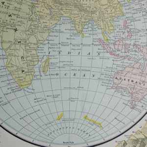 Vintage Map of the World 1889 World Map on Mercators Projection, Ocean ...