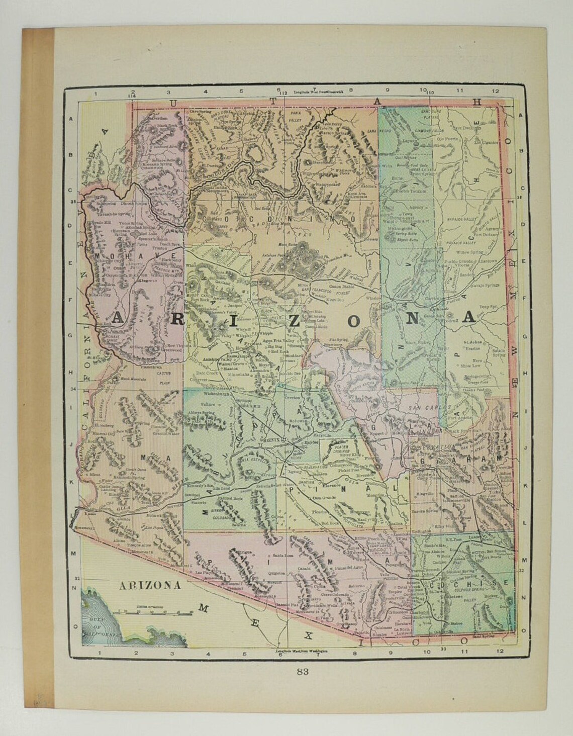 East Texas Map Nevada Arizona Map 1898 Southwest US State Map, Vintage ...