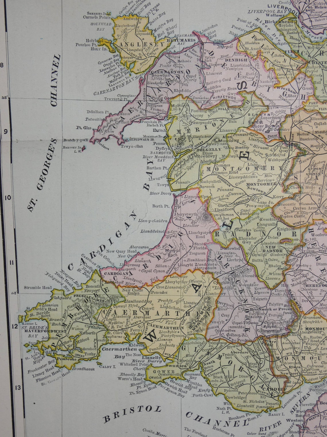 Large Map of England 1892 Original Vintage Map United - Etsy