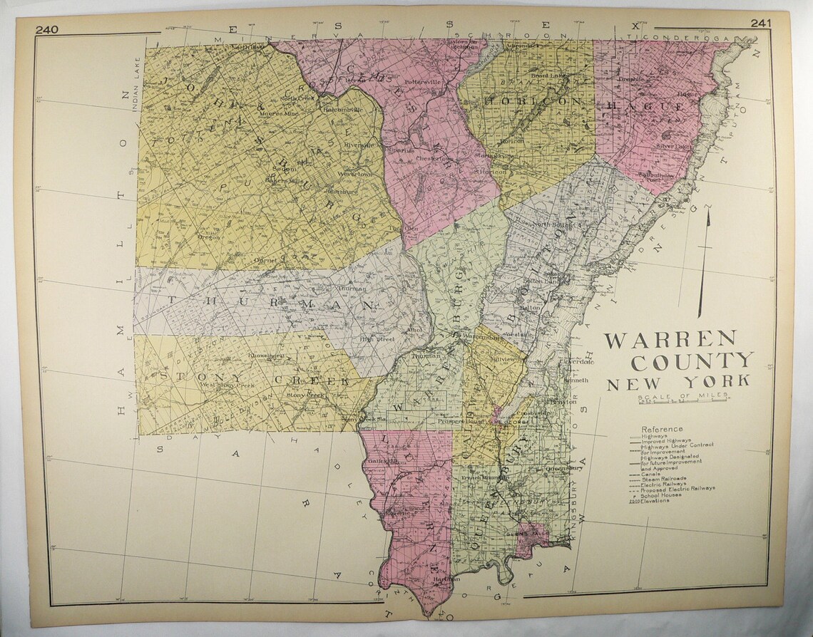 Warren County NY Map 1912 Large Map New York County Map - Etsy