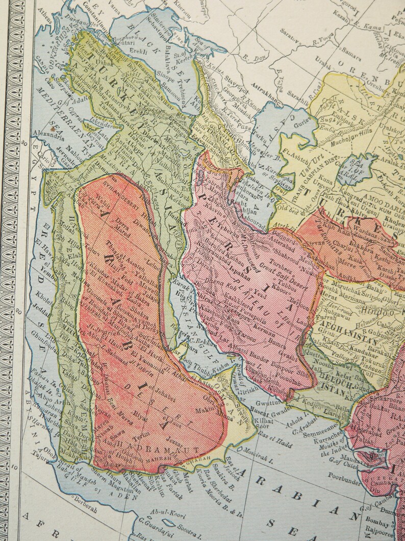 Original 1884 Cram Asia Map Middle East China India - Etsy