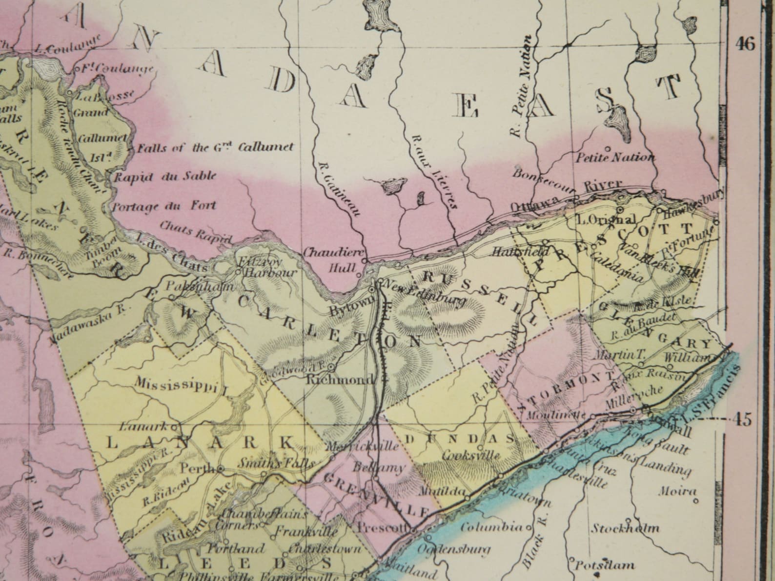 Original Antique Map Ontario Canada 1855 Mitchell Map, Vintage Canada ...