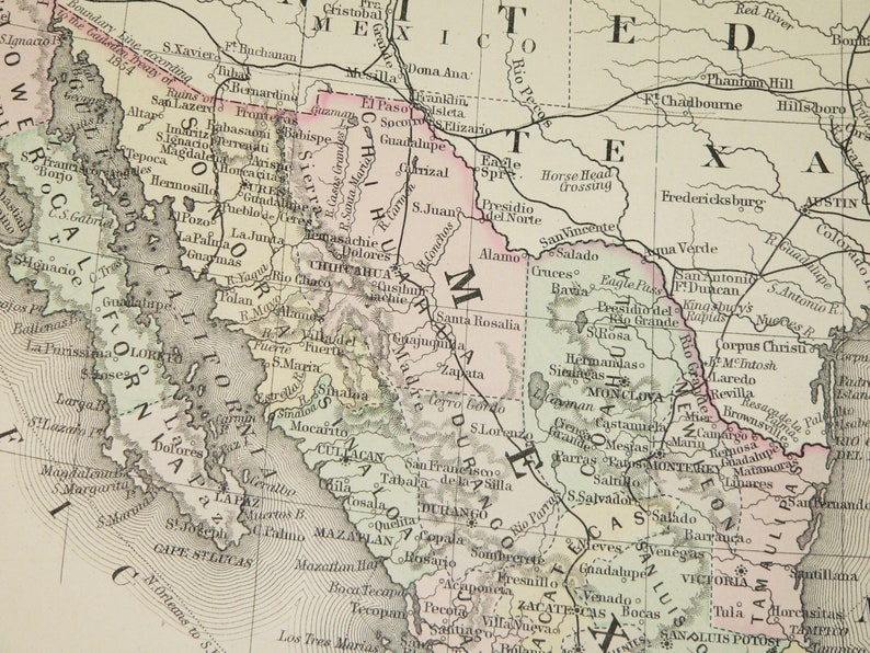 Original Vintage Map of Central America, Cuba 1886 Bradley Map, West ...