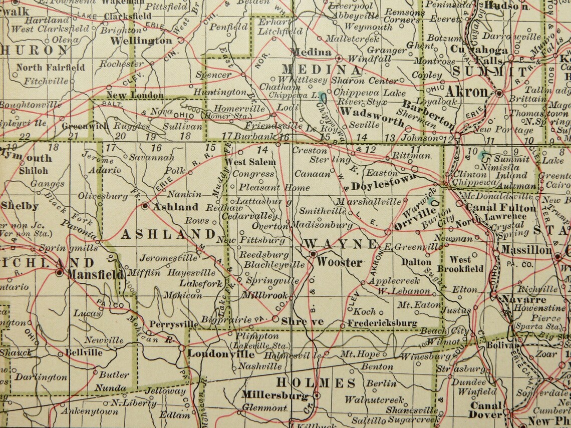1899 Map of Ohio Original Vintage Northern Ohio Map to Frame - Etsy