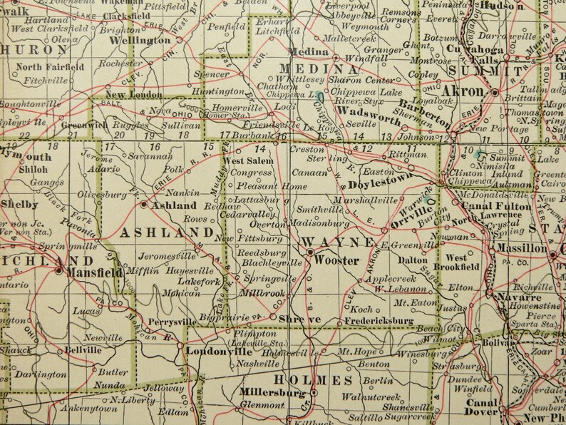1899 Map of Ohio, Original Vintage Northern Ohio Map to Frame, Lake ...