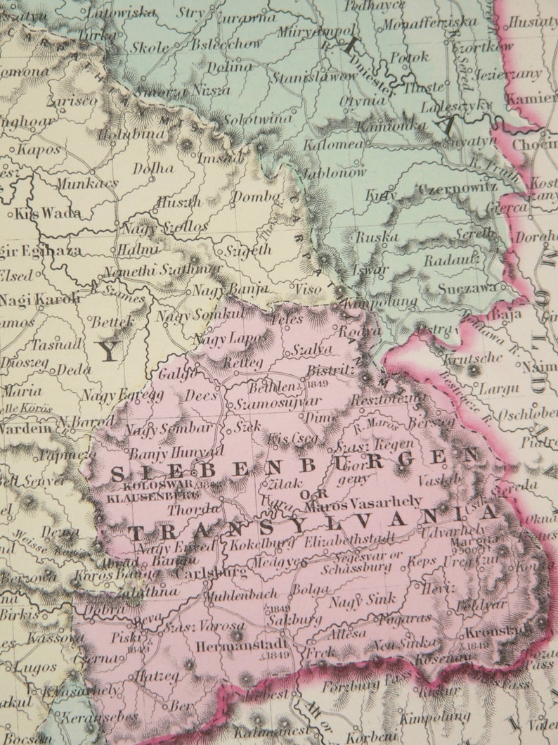 Antique Austria Map 1856 Colton Map, Hungary, Transylvania, Croatia ...