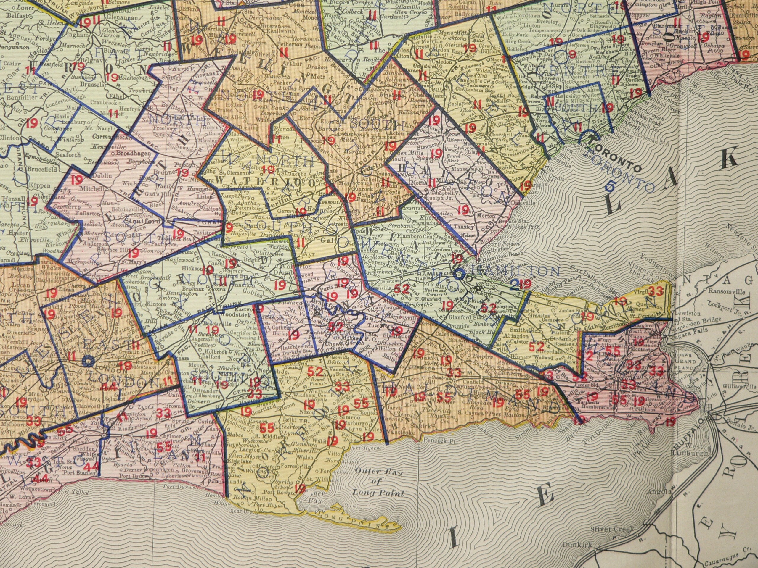 Large Vintage Ontario Canada Map 1908 Antique Map of Ontario, Railroad ...