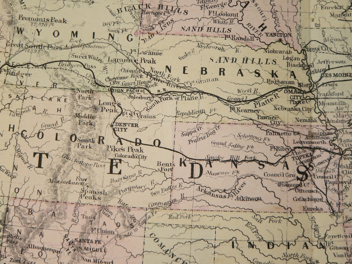 Antique Map of United States Map USA Vintage Map 1872 Mitchell | Etsy