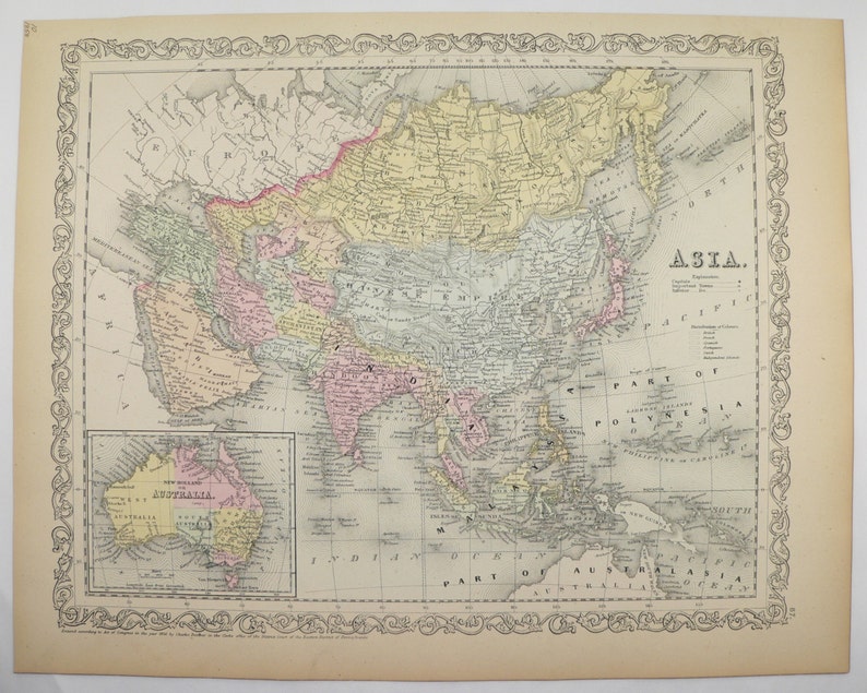 Asia Map China India Map Persian Gulf Malaysia Map 1858 Mitchell Map ...