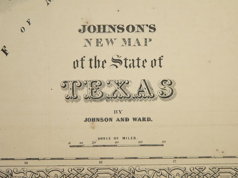 1864 Large Map of Texas Original Antique Texas Map by Johnson | Etsy