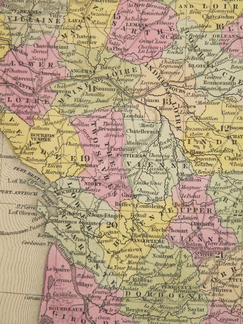 Real 1852 Mitchell France Map Original Antique Map of France - Etsy
