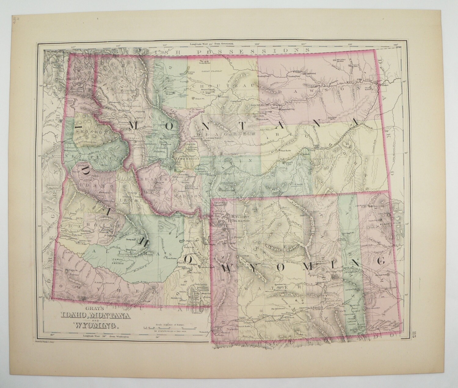 Western Decor Original Vintage Map Of Idaho 1892 Antique Idaho Map Rand