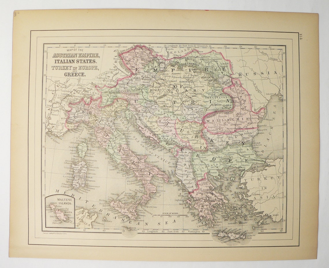 Antique 1886 Map of Austria Italy Turkey in Europe Greece - Etsy