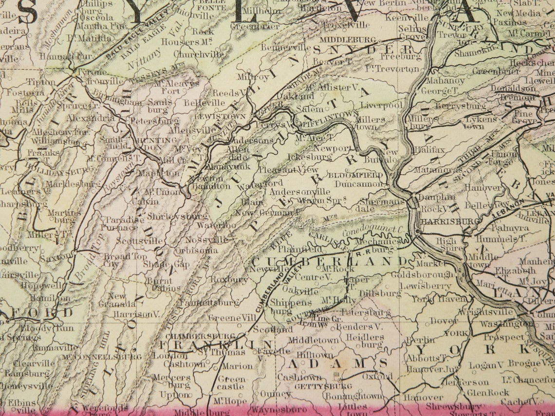 Antique Pennsylvania Map 1872 Mitchell PA Map, Pennsylvania State ...