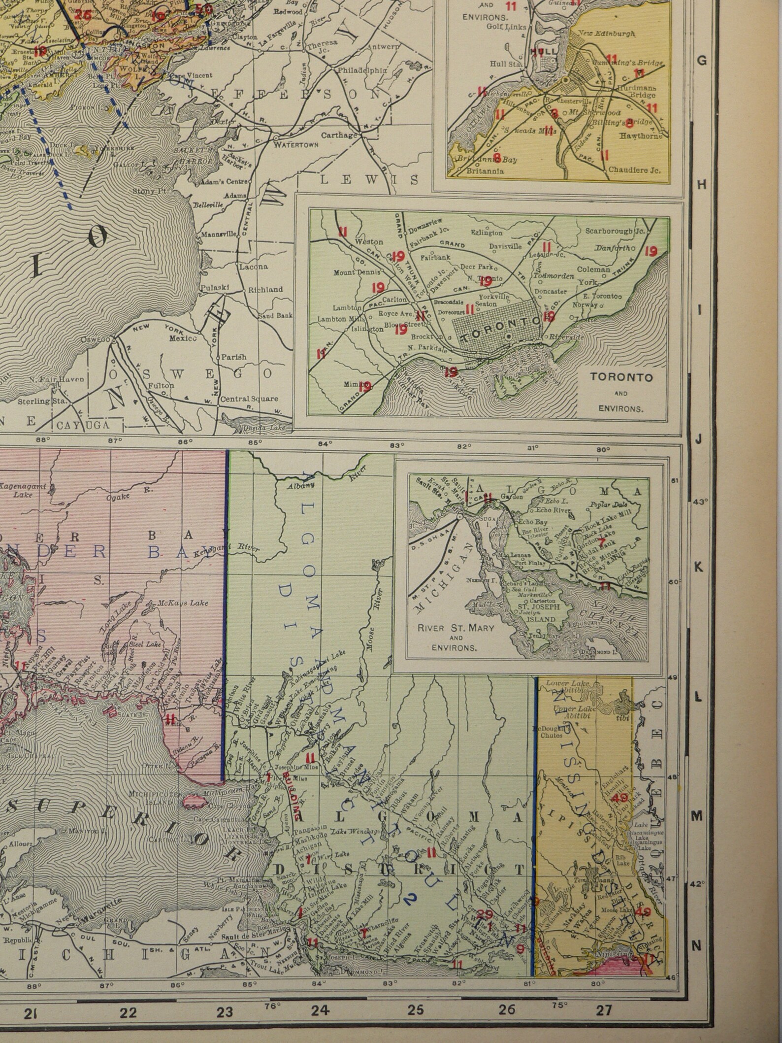 Large Vintage Ontario Canada Map 1908 Antique Map of Ontario, Railroad ...