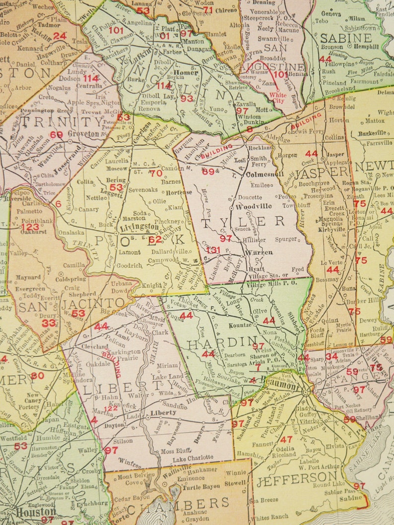 Large Vintage Texas Map Eastern Texas 1908 Original Antique | Etsy