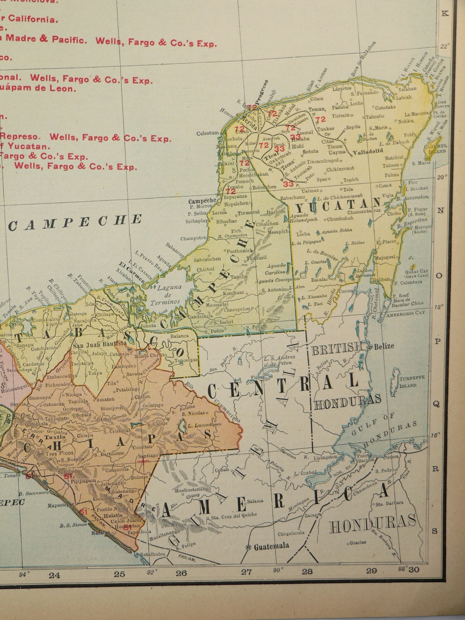 Large Mexico Map, 1908 Antique Map of Mexico, Railroad Map, Vintage ...