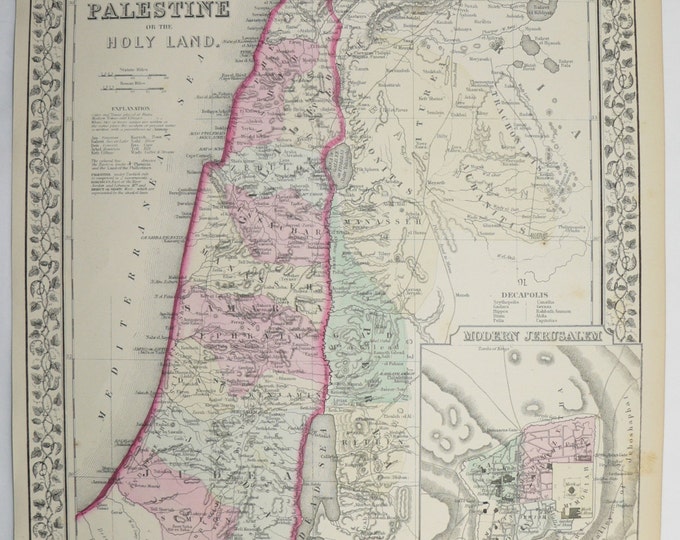 Old Palestine Map Vintage Map of Palestine Antique Holy Land 1871 ...