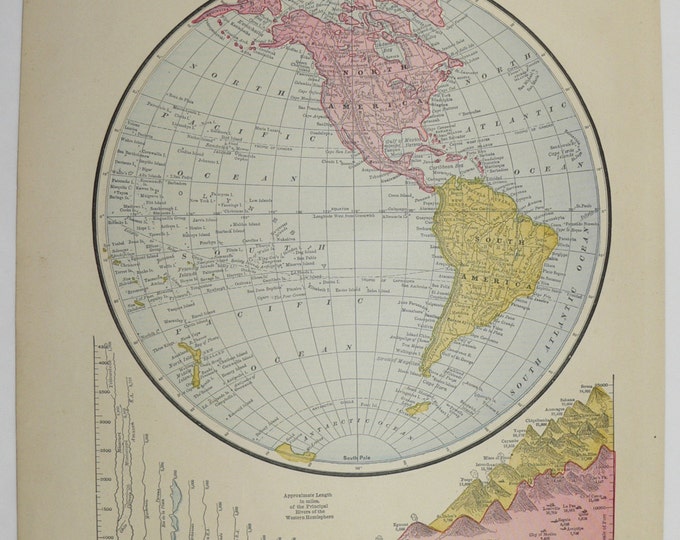 1885 Antique World Map Western Hemisphere Map World Globe - Etsy
