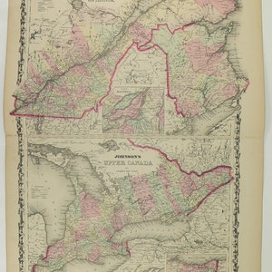 Vintage Map of Canada Ontario Map Quebec New Brunswick Map 1862 Johnson ...