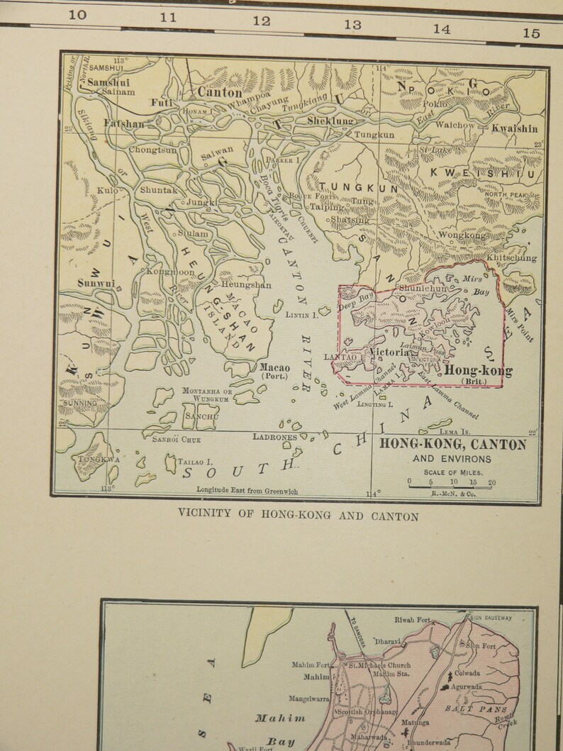 1912 Vintage India Map, Calcutta Bombay, Singapore Peking China ...