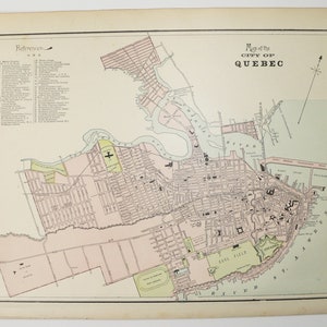 1900 Cram Map of Quebec, Halifax and Dartmouth, Real Antique Map ...