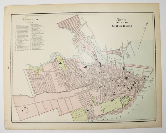 1900 Cram Map of Quebec Halifax and Dartmouth Real Antique | Etsy
