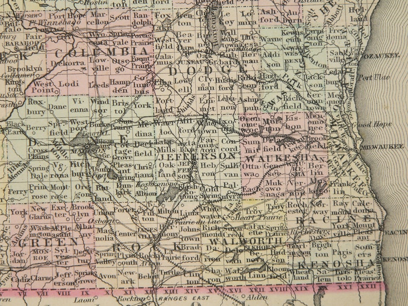 Antique Wisconsin Map Original 1856 Colton Map Wisconsin | Etsy