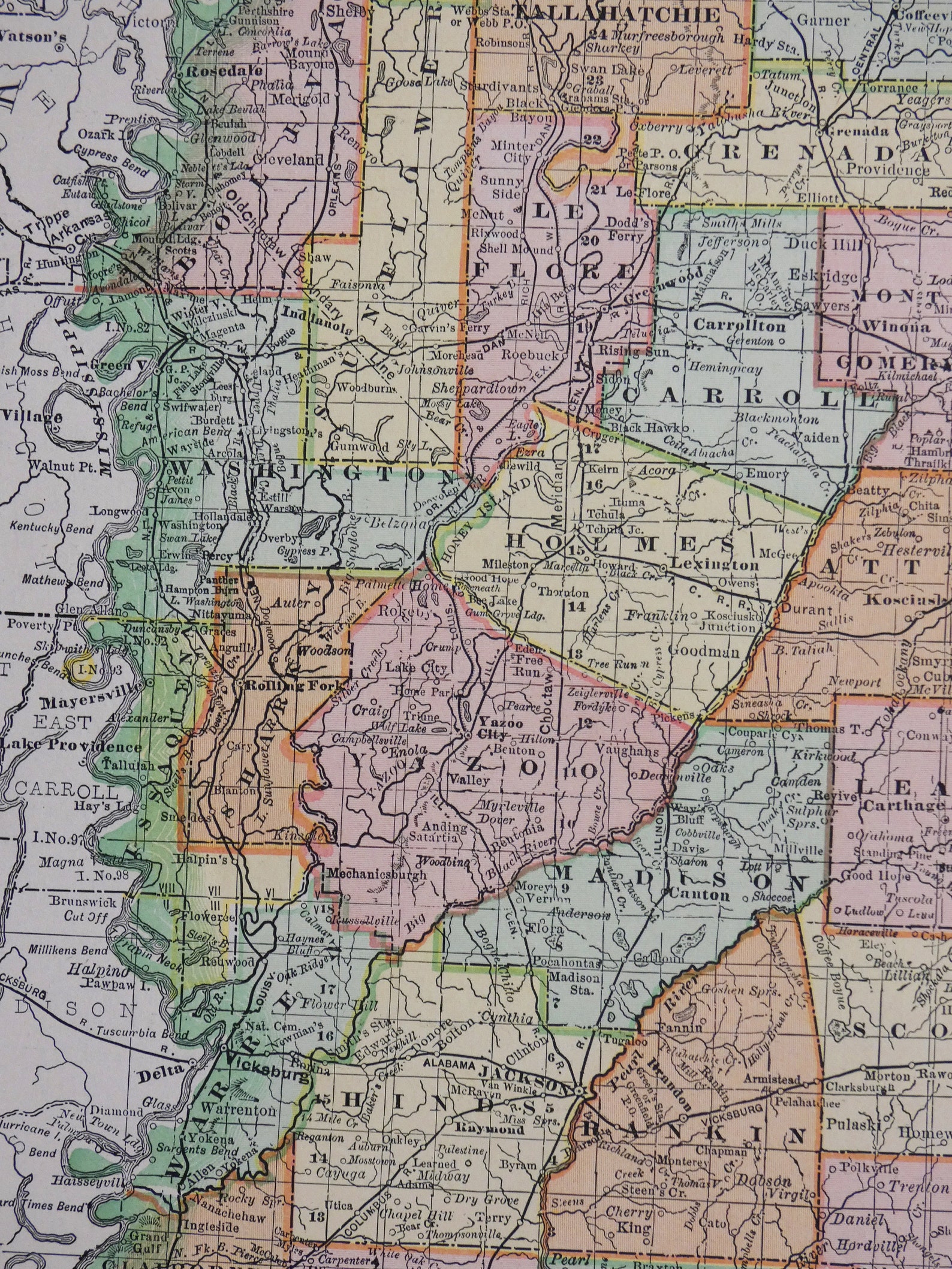 1892 Mississippi Map Original Vintage Map of Mississippi - Etsy