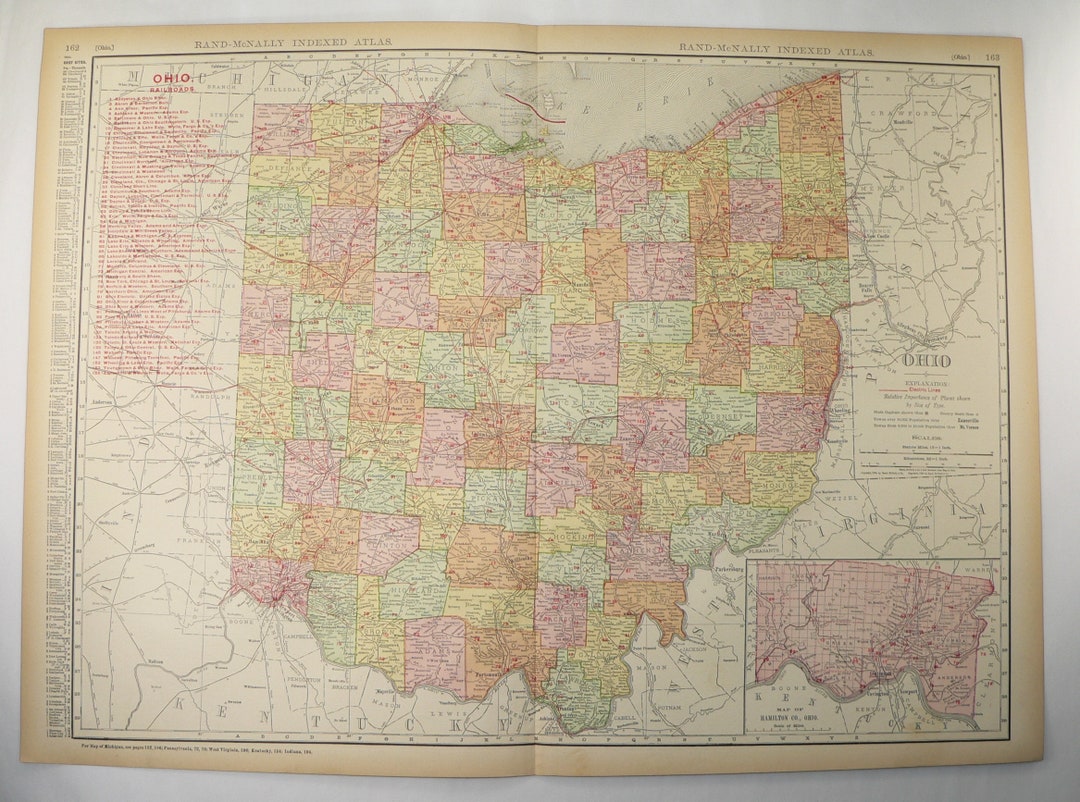 Large Vintage Ohio Map 1897 Antique Map of Ohio, Gift for Coworker ...