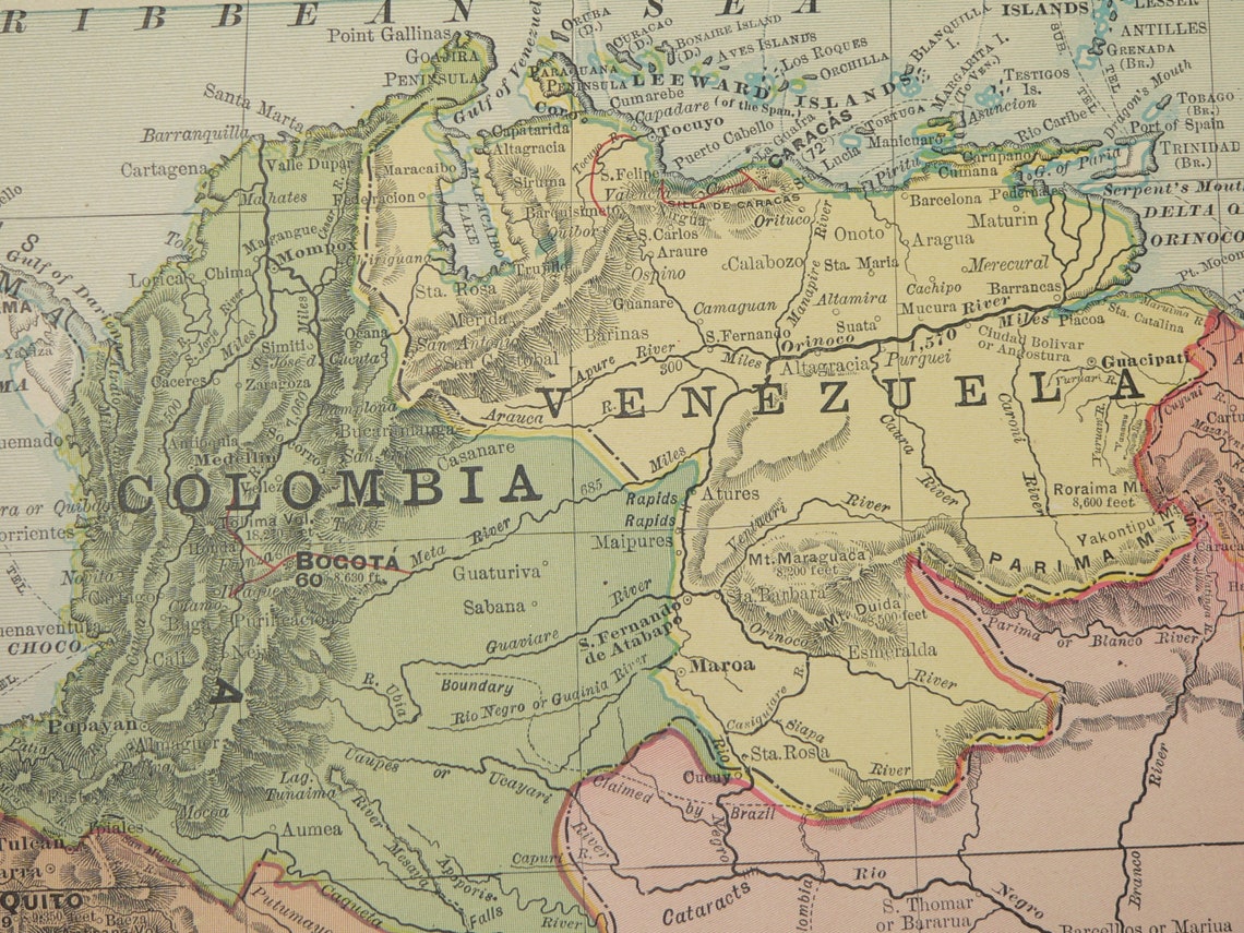 Large Map South America 1908 Latin American Decor Unique | Etsy