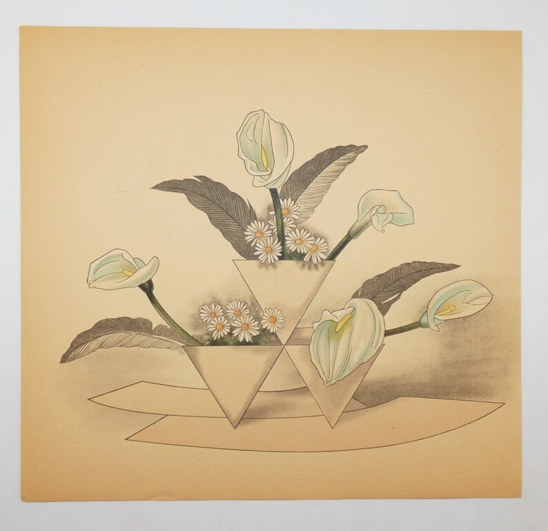 Calla Lily, Marguerites, Japanese Flower Arrangement 1936 Ikebana Art ...