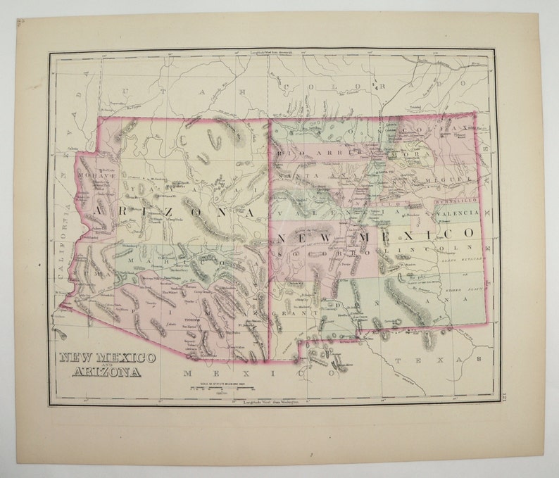 Vintage Arizona Map New Mexico Map 1876 OW Gray Map - Etsy