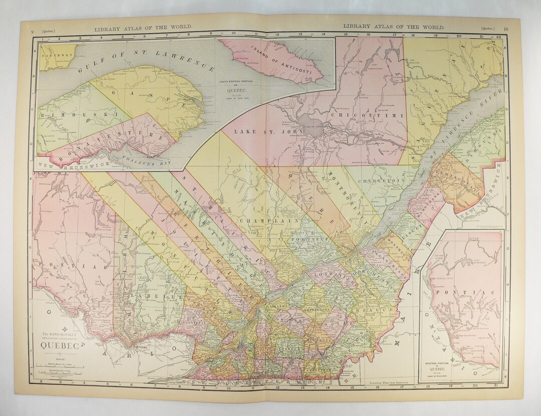 1912 Map of Quebec Canada, Large Original Vintage Map by Rand Mcnally ...