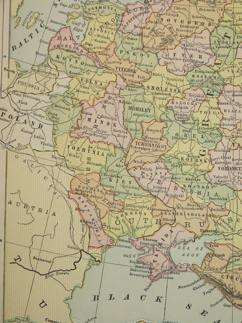 Vintage Russia Map and Austria Map 1888 Original Antique Map - Etsy