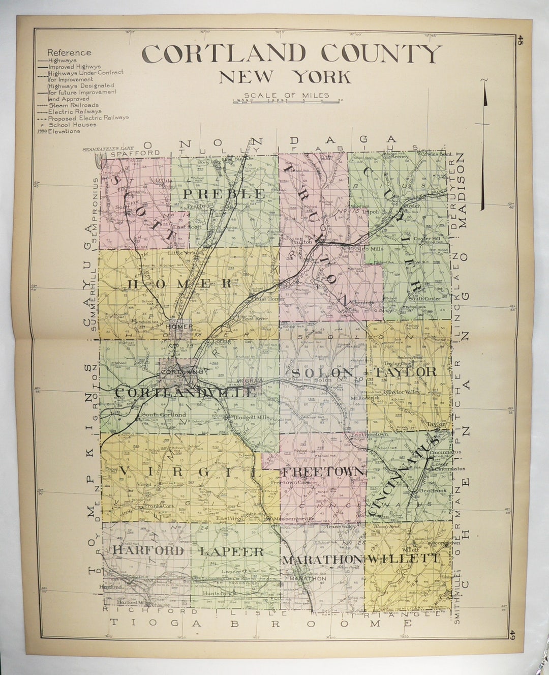 Large Map Cortland County NY Cortland NY Map 1912 New York County Map ...