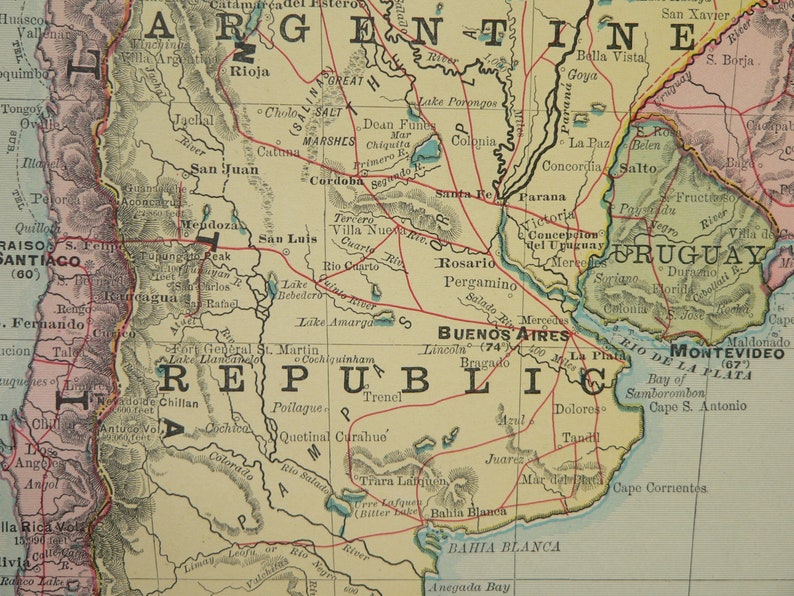 Large Map South America 1908 Latin American Decor, Unique Wedding Gift ...
