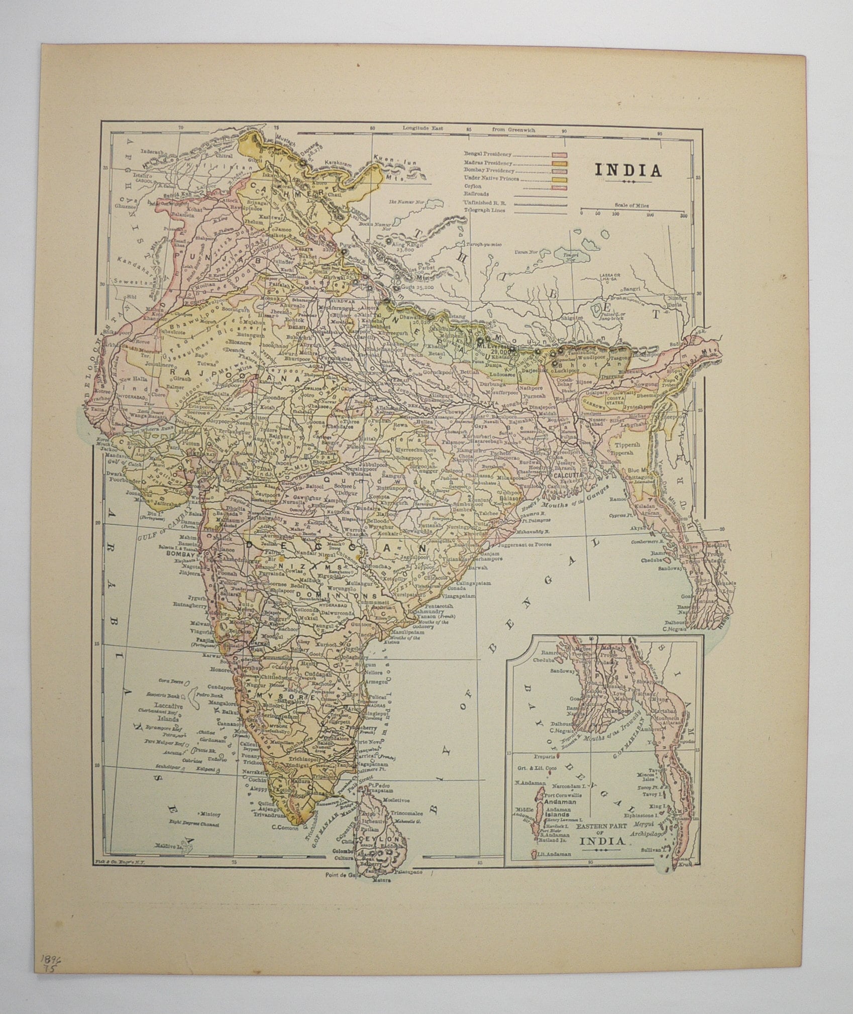 Mapa antiguo de la India 1896 Mapa vintage de la India Sri - Etsy México