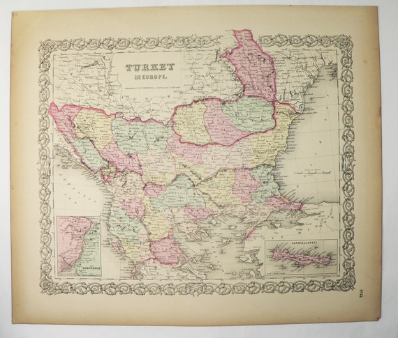 1856 Colton Map Turkey in Europe Antique Turkey Map Balkan - Etsy