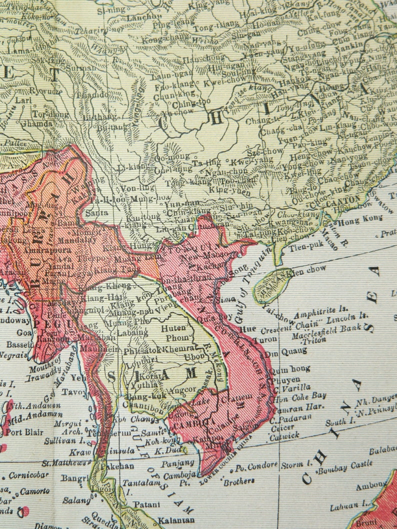 Original 1884 Cram Asia Map Middle East China India - Etsy