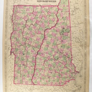 Vintage Map New Hampshire Vermont Map 1867 Johnson Map, NH Map VT ...
