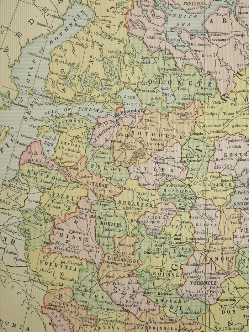 Vintage Russia Map and Austria Map 1888 Original Antique Map - Etsy