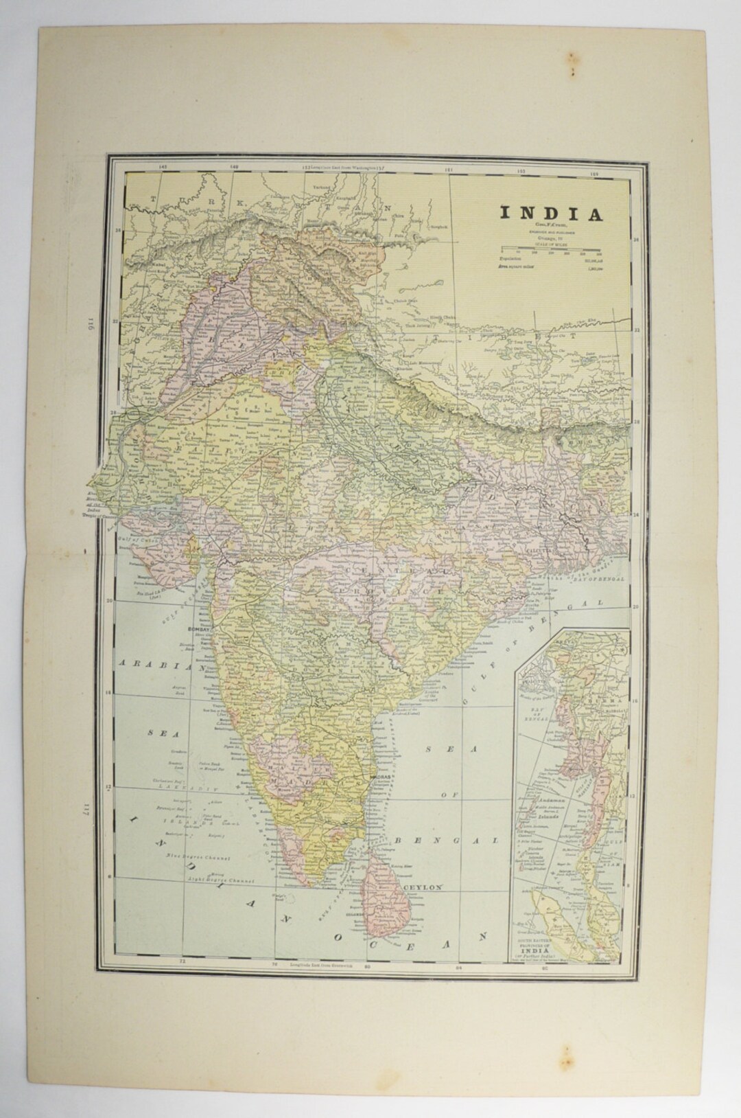 Antique India Map, Ceylon Sri Lanka, Afghanistan, Turkestan, 1887 - Etsy