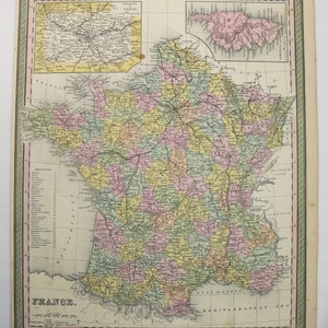 1854 Mitchell Map of France, Original Antique Map, Vintage French Decor ...