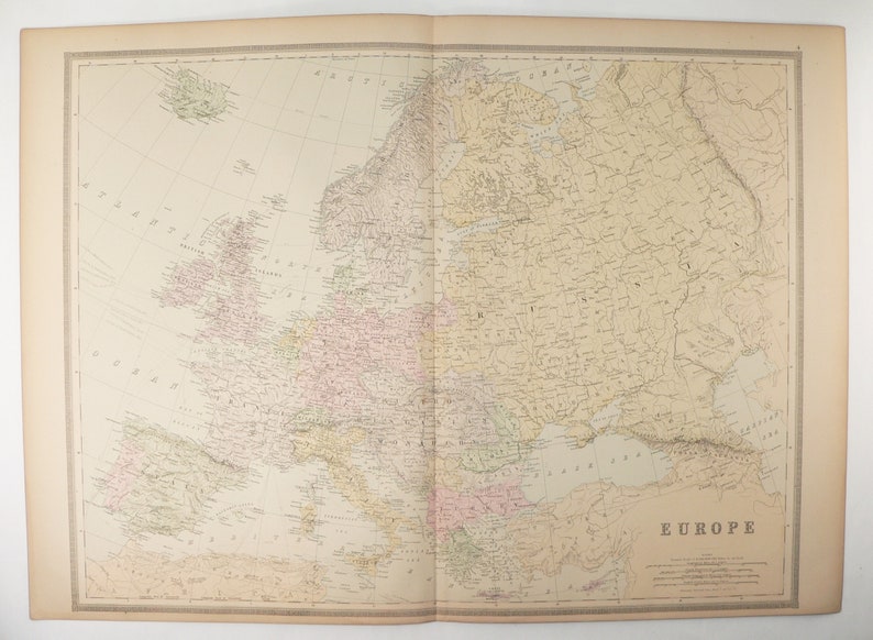Large Europe Map 1889 Vintage Map of Europe Unique Gift for | Etsy
