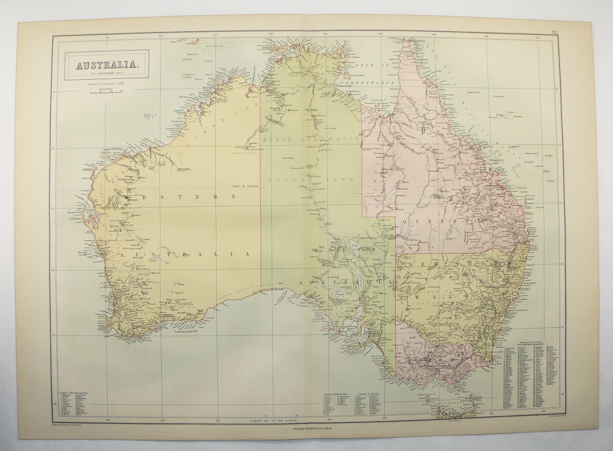 Antique Australia Map 1873 A C Black Map of Australia, Large Vintage ...