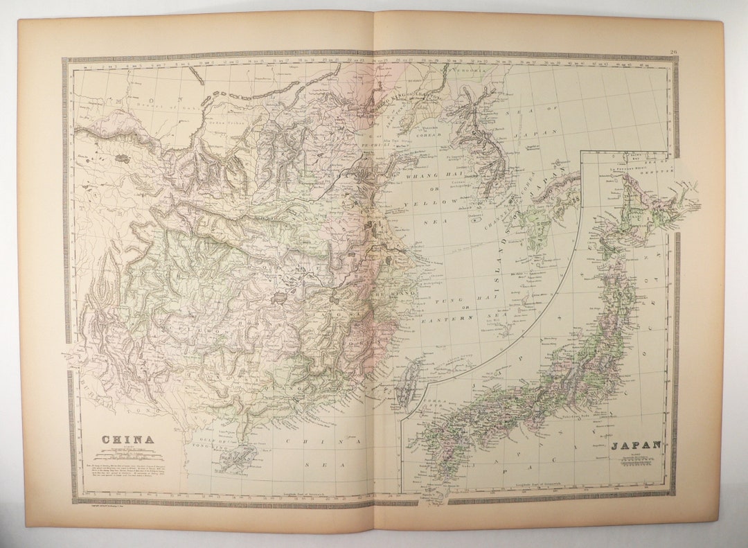 Vintage China Map Japan 1889 Bradley Map of China, Japan Map, China ...