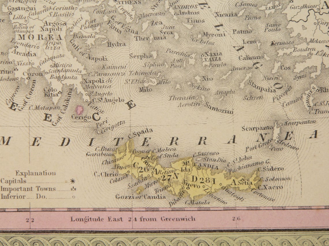 Antique Turkey Map 1852 Mitchell Map of Turkey, Handcolored Map, Turkey ...